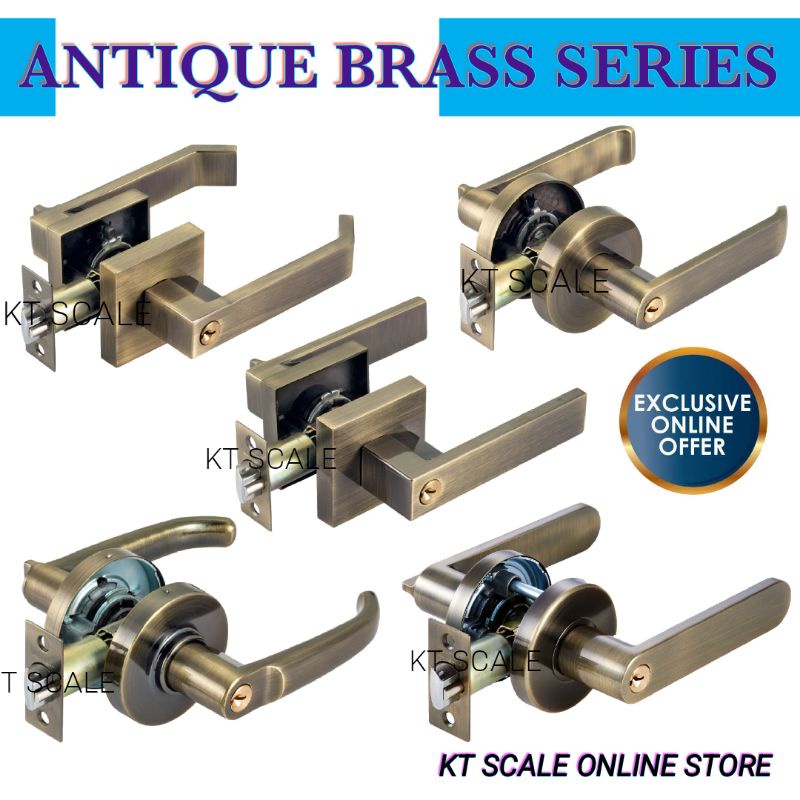 PREMIUM QUALITY LOCGUARD TUBULAR LEVER HANDLE SET ANTIQUE BRASS SERIES ...