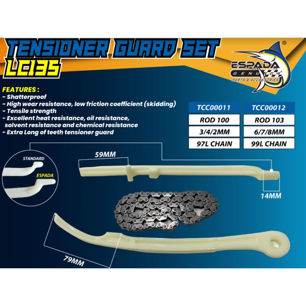 LC135 4S/5S V1-V7 ESPADA TENSIONER TIMING GUARD WITH CHAIN SET FOR JET ...
