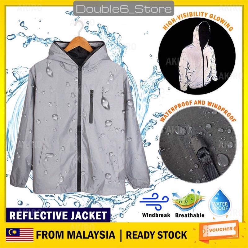 Double6_Store Reflective Jacket Waterproof Windbreaker Hooded Pantulan ...