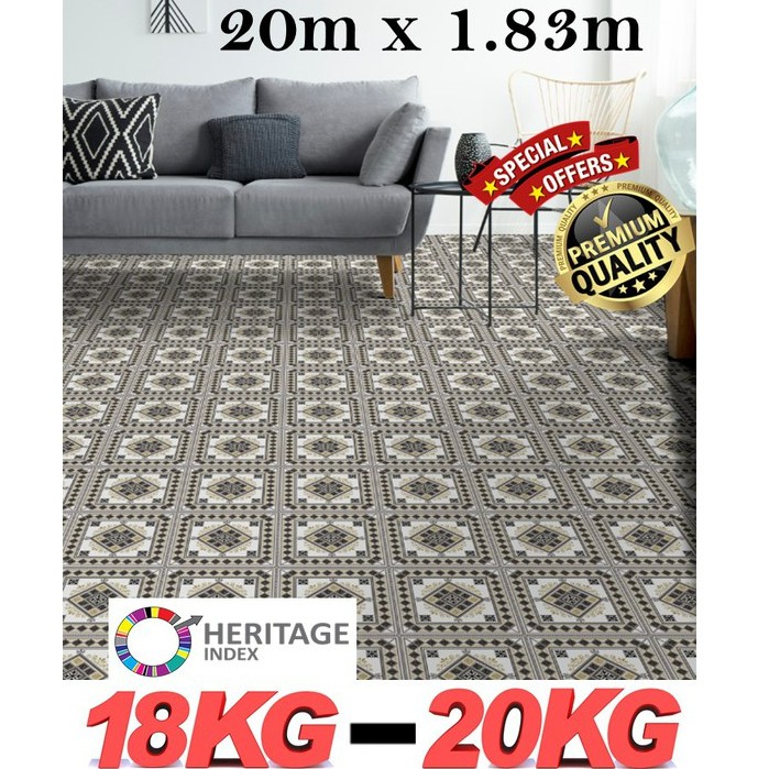Tikar Getah 20m x 1.83m (6 kaki) Tebal 0.4mm PVC Vinyl Carpet Flooring ...