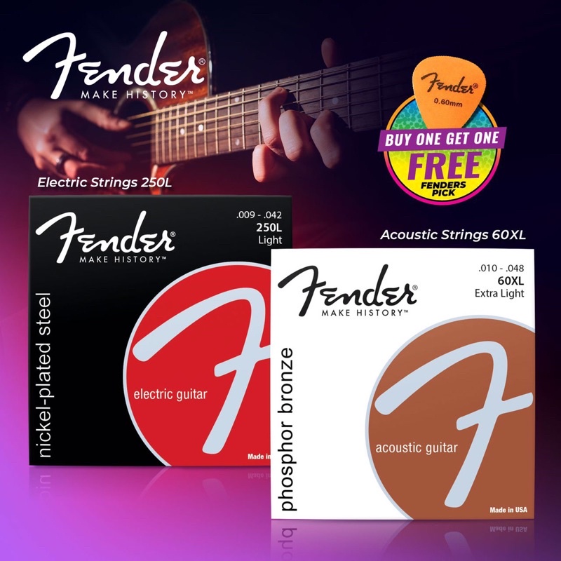 Fender Guitar Strings Acoustic/Electric String Tali Gitar Akustik ...