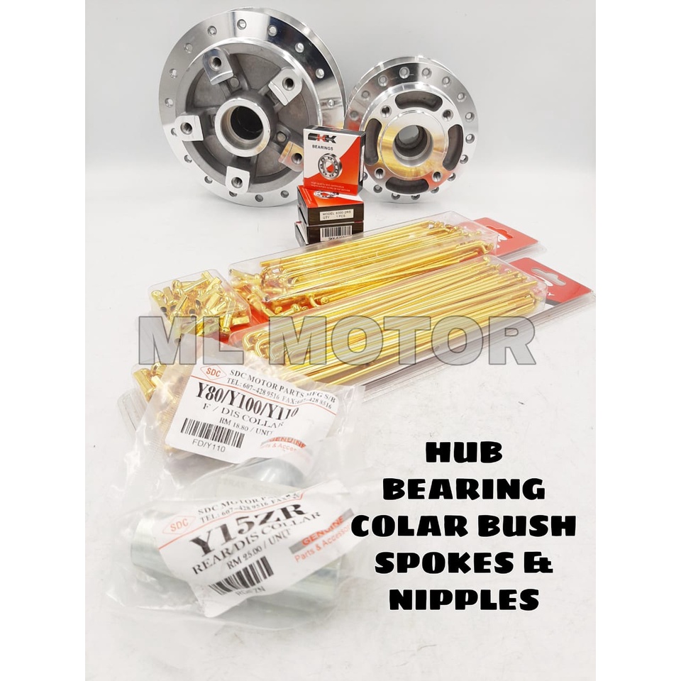 Y15ZR Set Hub Gantang 4 Hole SYS Chrome, RCB Lidi Spokes and Nipples, Bearing Bush Complete ...