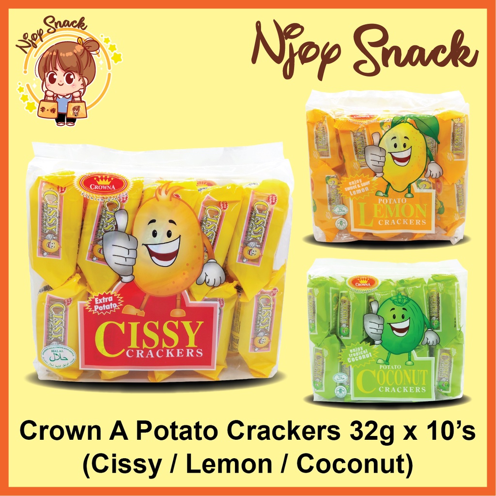 32g x 10's CROWN A POTATO CRACKERS (CISSY / LEMON / COCONUT) | Shopee ...