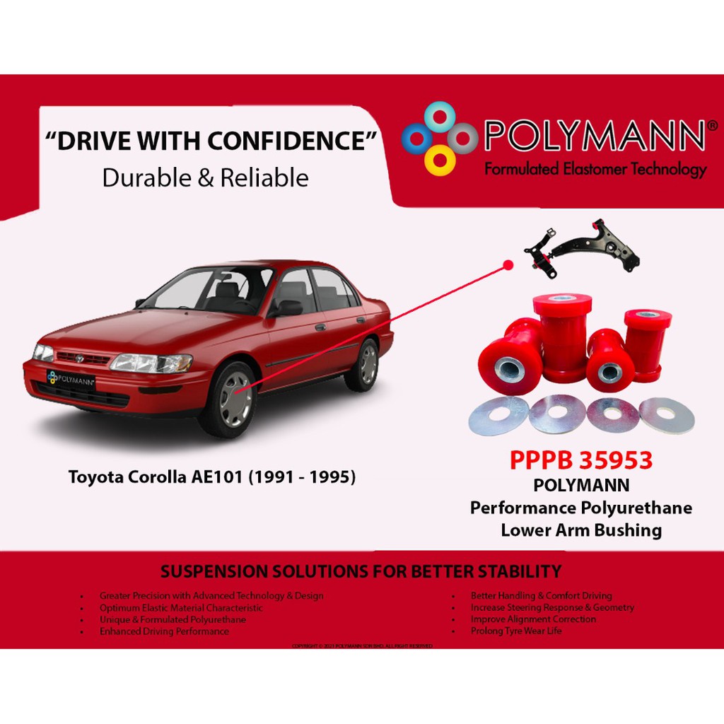 Polymann Toyota Corolla AE101 (1990-1995) Lower Arm PU Bush(Not ...
