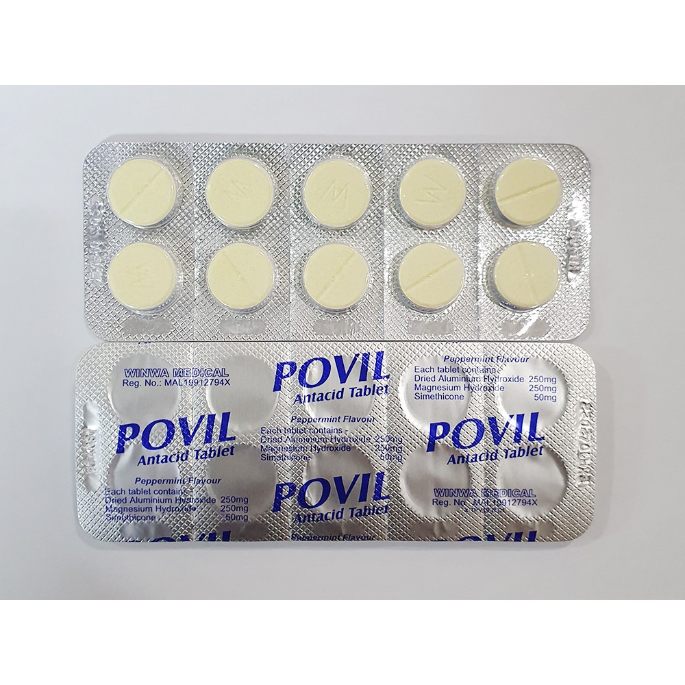 Povil Antacid Tablet (peppermint flavour) 保胃胃痛药片 (10‘s/strip) | Shopee ...