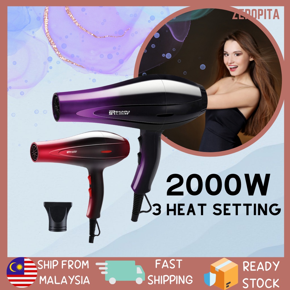 🔥 READY STOCK 🔥ZEROPITA Hair Dryer Professional 2000W Strong Wind Ionic Travel Hair Style Dryer ...