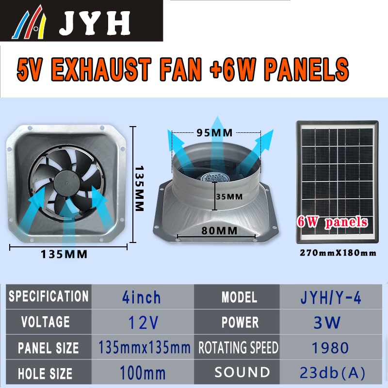 Solar 12V circular exhaust fan 4 inch 100 air duct ventilation 10cm ...