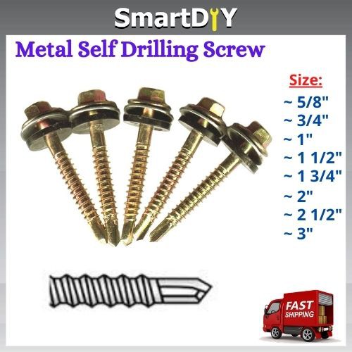 (10Pcs)( METAL ) SELF DRILLING SCREW WITH WASHER AWNING SCREW SKRU ...