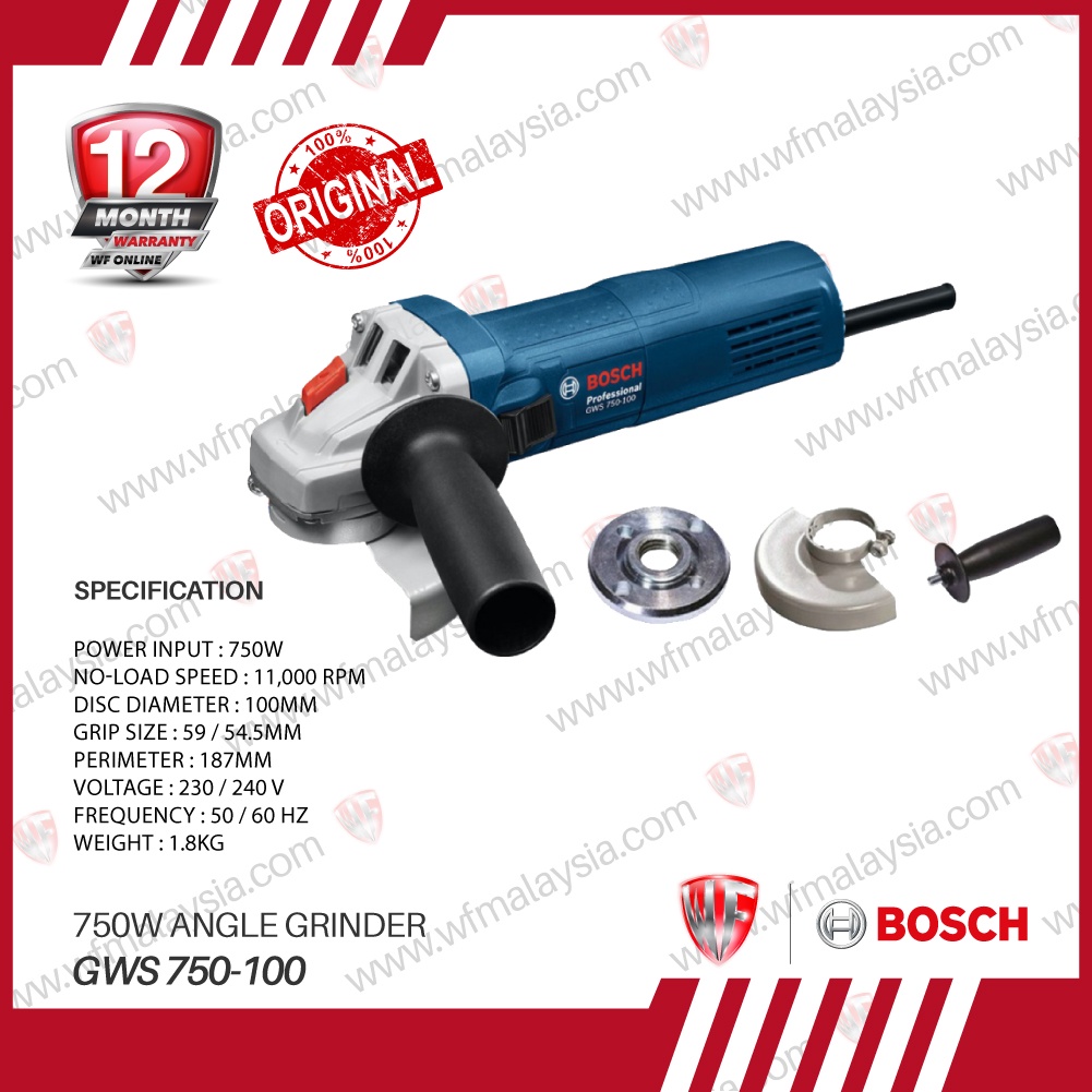 Bosch GWS750-100 4" Angle Grinder 750w 06013940L0 GWS 750-100 (ONE YEAR ...