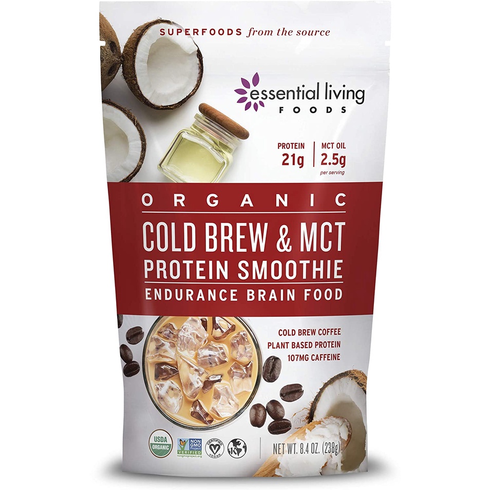 Essential Living Foods Organic Cold Brew & MCT Protein Smoothie Powder ...