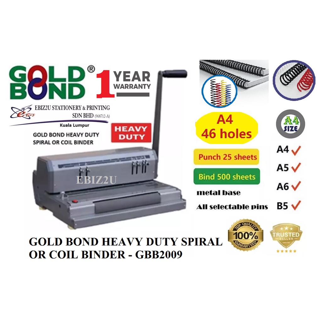 GOLD BOND HEAVY DUTY SPIRAL OR COIL BINDER GBB2009 ( GBB 2009, binding ...