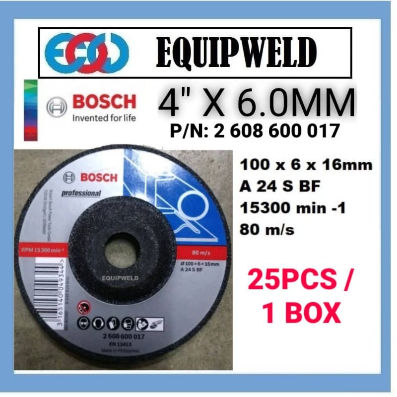 (25PCS) BOSCH 4" X 6.0MM GRINDING DISC (1 BOX) FOR METAL GOSOK BESI ...
