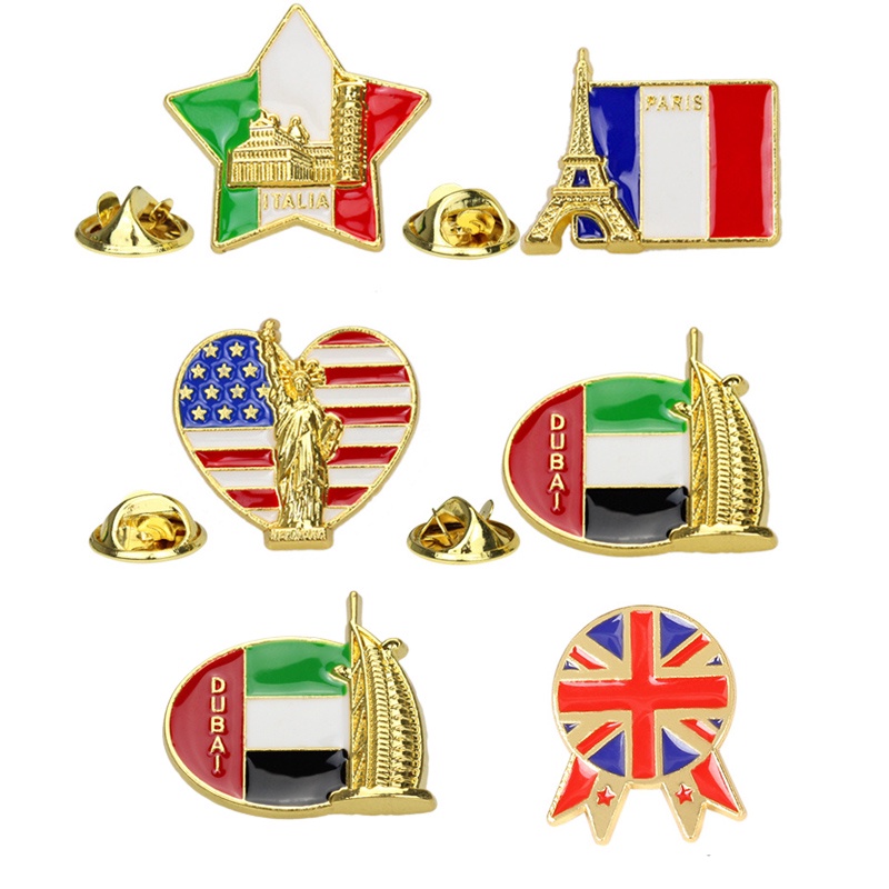 France UK USA National Flag Enamel Pins GR Paris Eiffel Tower La Tour ...