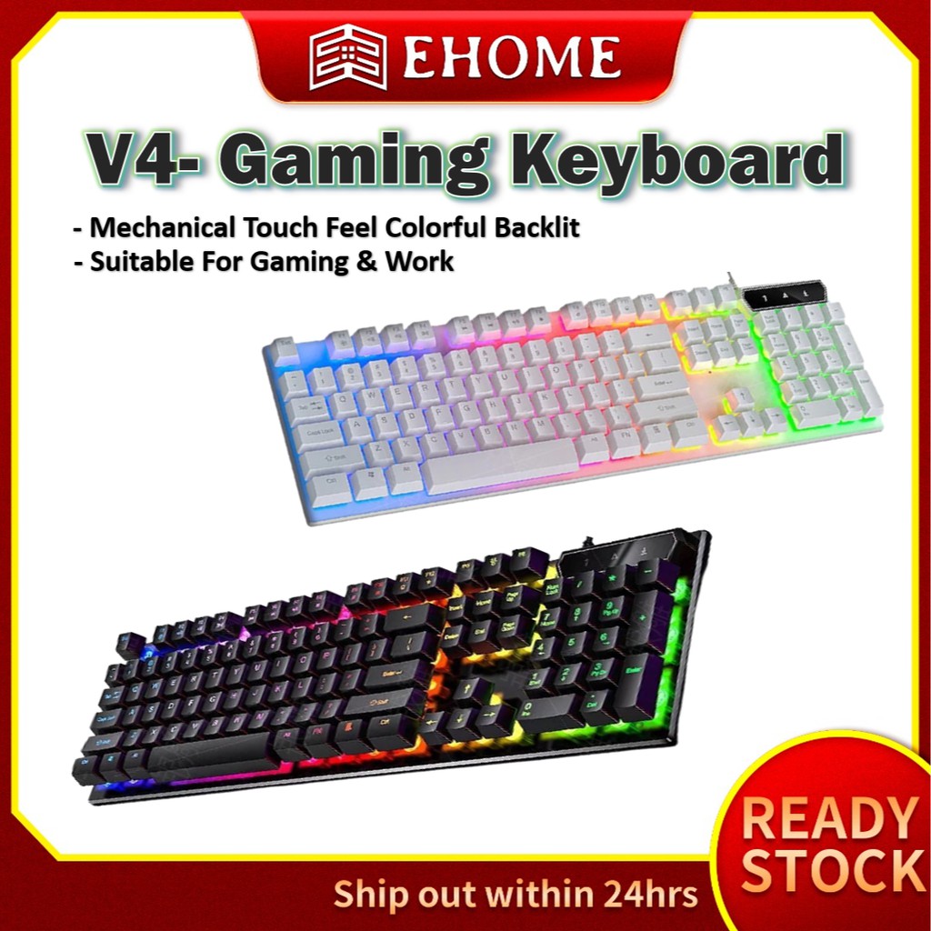 V4 Wired Backlit Keyboard Mechanical Touch Feel Gaming Keyboard Laptop ...
