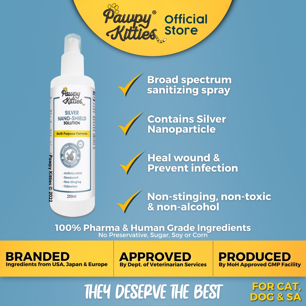Pawpy Kitties Silver Nano-Shield Solution (60ml/250ml) - For Wound ...