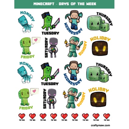 Minecraft Planner Stickers (Days Of The Week) | Shopee Malaysia