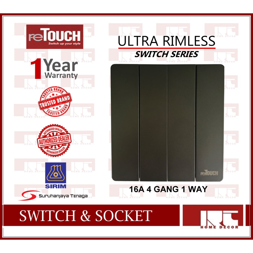 RETOUCH ULTRA RIMLESS 16A 4 GANG 1 WAY WALL FRAMELESS SWITCH / WHITE ...