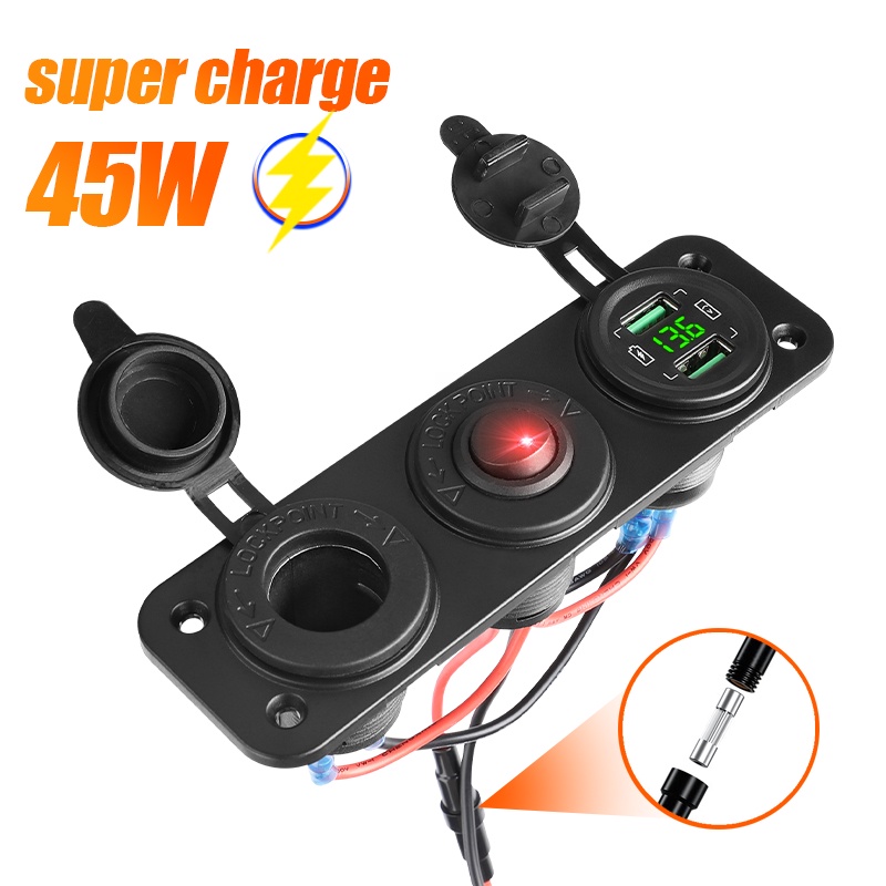Dual USB Car Charger Super charging Socket Panel Splitter Voltmeter ...