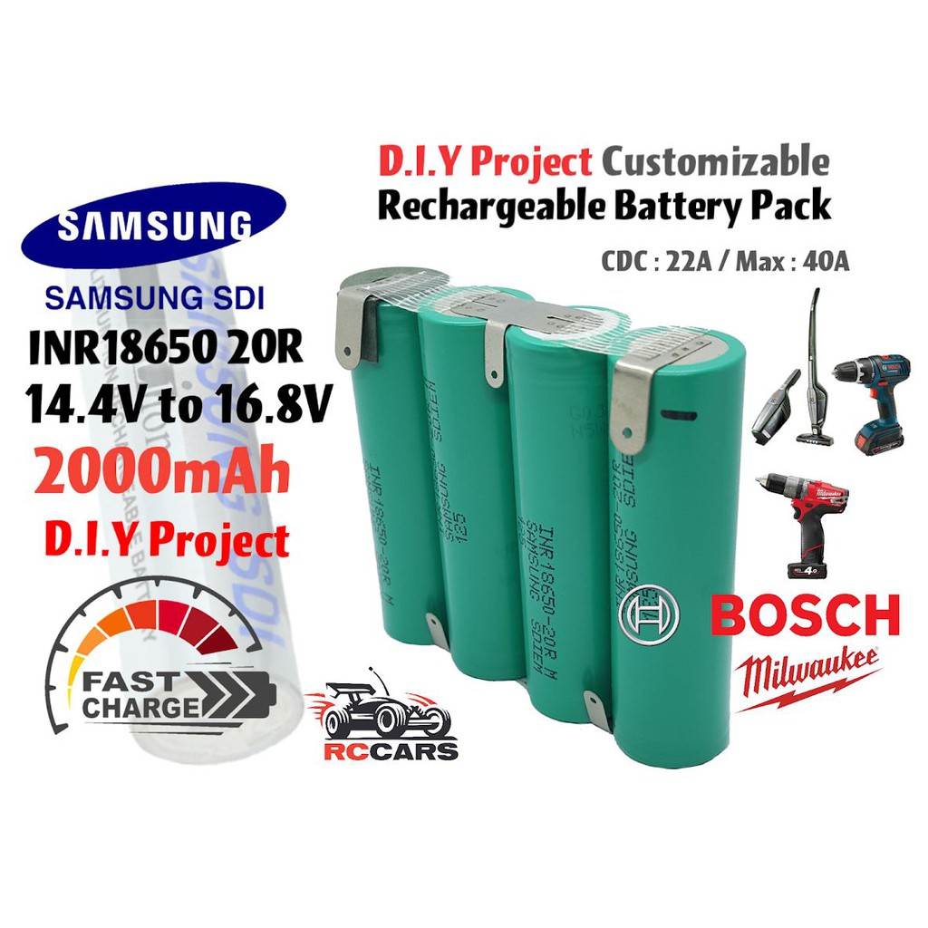 DIY Rechargeable Battery Pack 14.4v 4S1P 2000mAh 2.0Ah 22 Amp Samsung ...