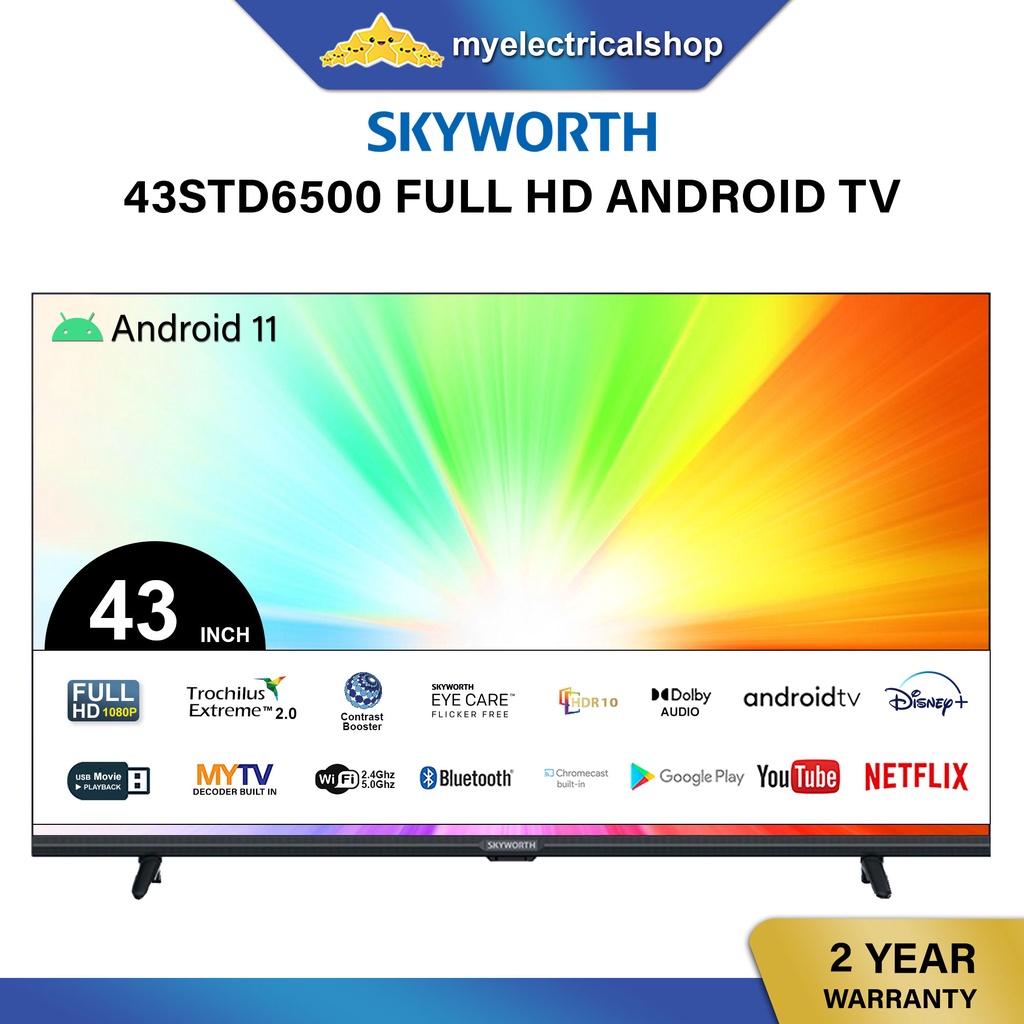 Skyworth 43 Inch Full HD Android TV 43STD6500 DVB-T2 Netflix Youtube ...