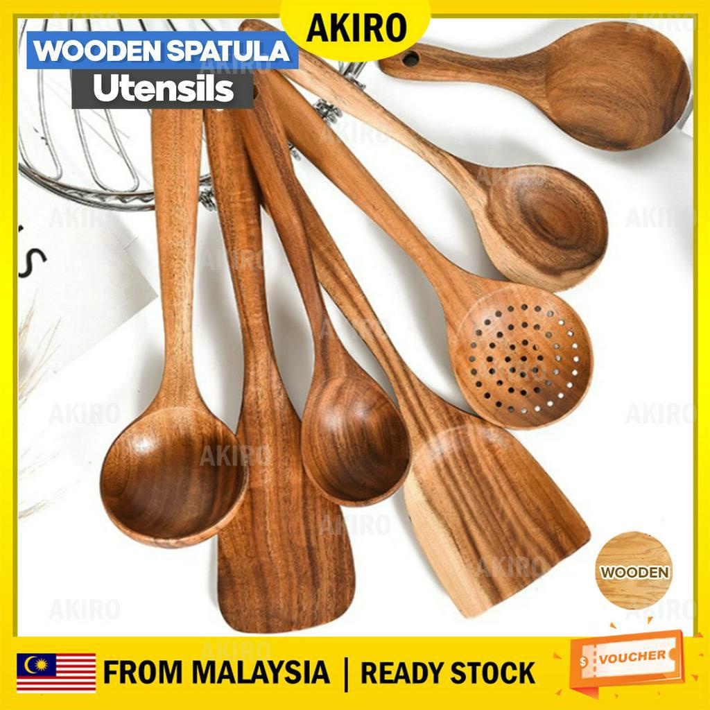AKIRO Wooden Cooking Utensils Spatula Spoons Laddle Kitchen Cooking ...