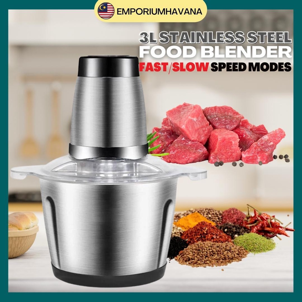 🔥3L STAINLESS STEEL FOOD PROCESSOR🎖️🔥Pengisar Daging Blender Mixer ...