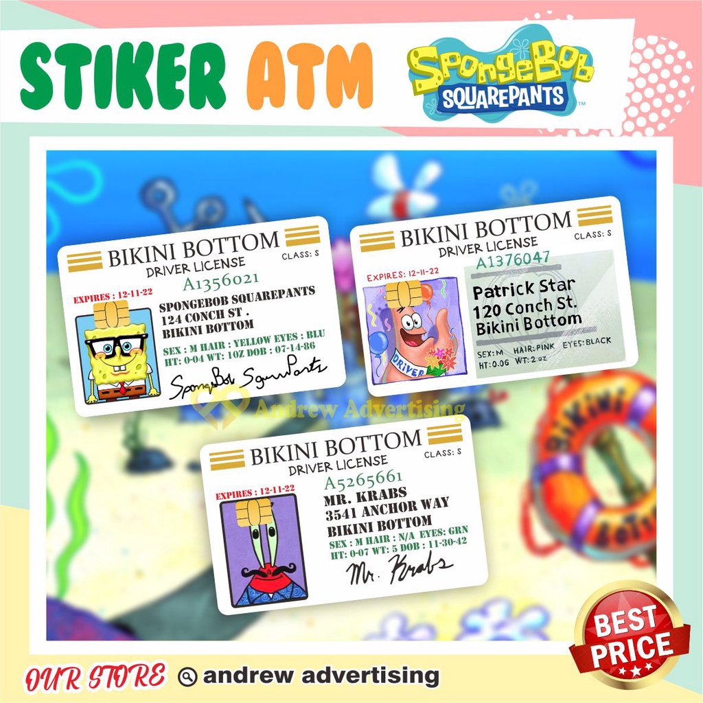 Spongebob ATM Sticker | Garskin/atm Card Sticker/ATM Card SKIN/DEBIT ...