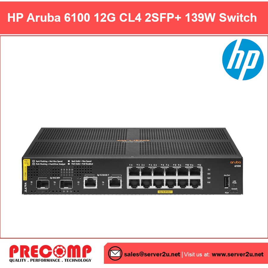 HP Aruba 6100 12G CL4 2SFP+ 139W Switch (JL679A) | Shopee Malaysia