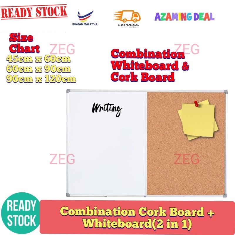 Dual Notice Cork Board + Magnetic Whiteboard(2 in 1 Function ...