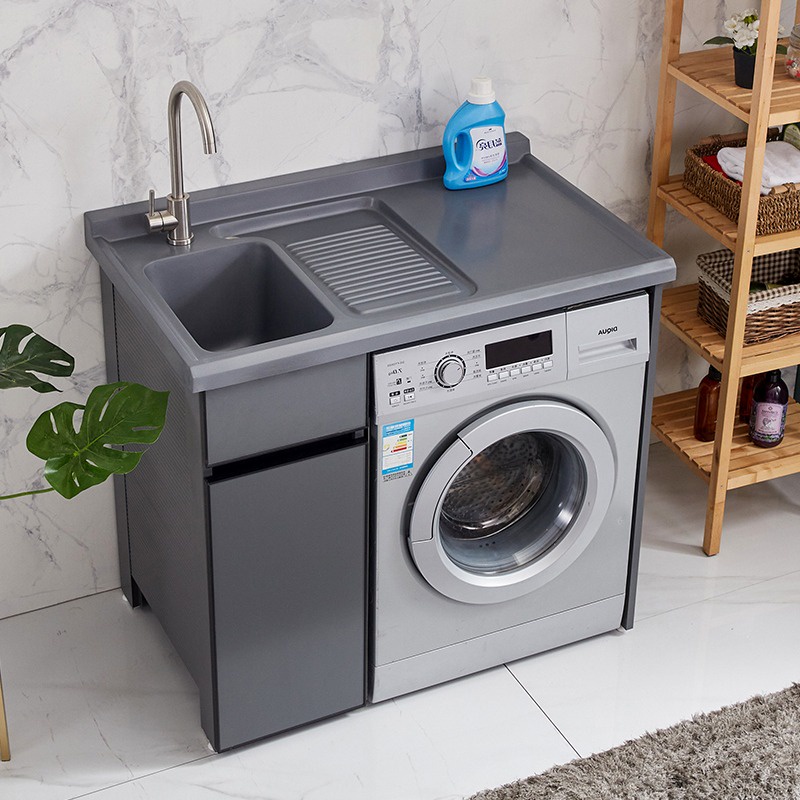 Aluminum Balcony Washing Machine Cabinet With Basin Quartz Waterproof ...