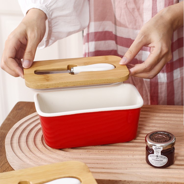 [DEFECT] Ceramic Rectangular Butter Storage Dish With Bamboo Lid ...