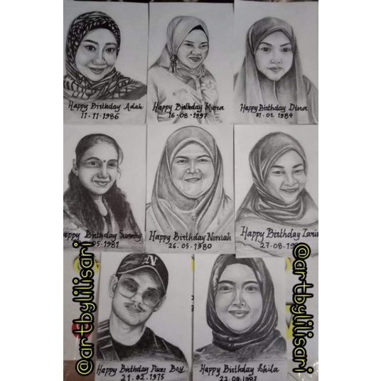 Tempahan Lukisan Potret Saiz A5 + Frame (A5: 21cm x 14.8cm) | Shopee ...