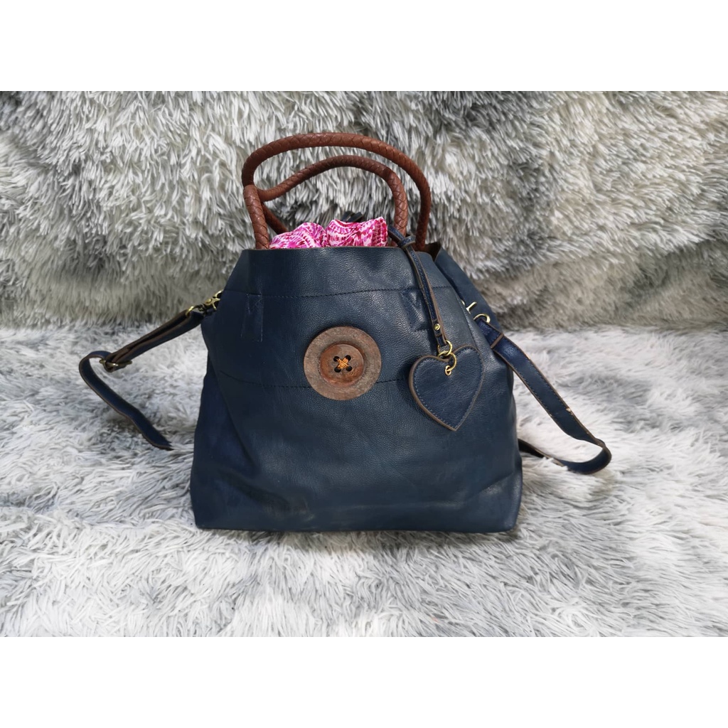 Navy Blue Leather Bag. | Shopee Malaysia