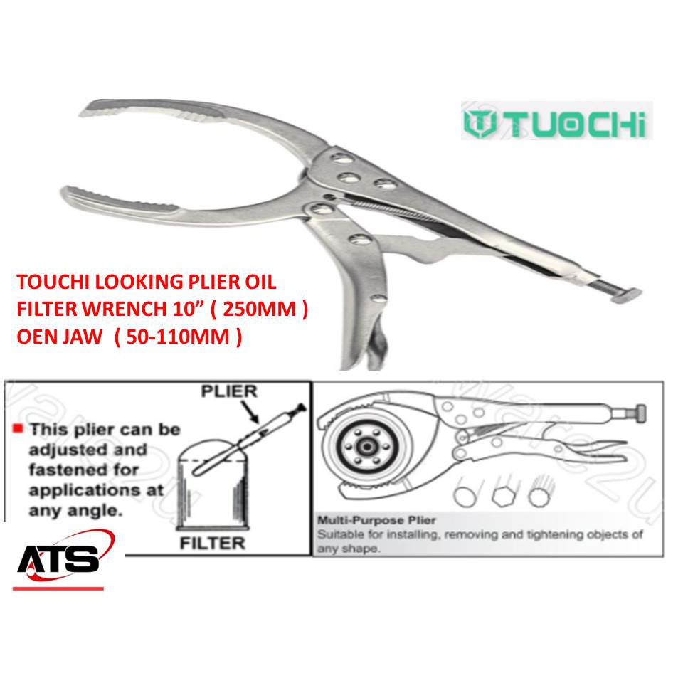 TUOCHI LOOKING PLIER OIL FILTER WRENCH 10" (250MM ) OPEN JAW ( 50-110MM ...