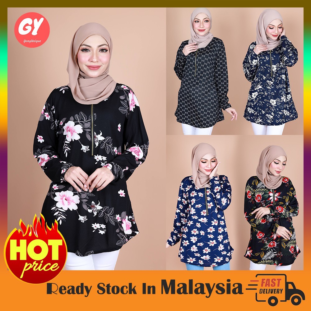 Women Casual Fully Printed Front Zip Ready Stock Malaysia Plus Size ...