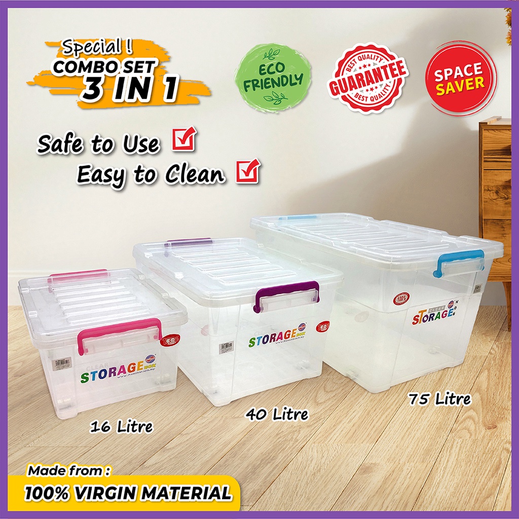 MAXONIC COMBO 3 IN 1 16L / 40L / 75L MULTI PURPOSE STORAGE BOX WITH WHEELS | HOME ORGANISER ...