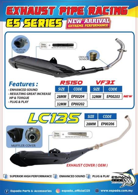 Espada Racing E5 Exhaust Pipe VF3I LC135 RS150 Ekzos yamaha sym185 cutting rs150 lc135 cutting ...