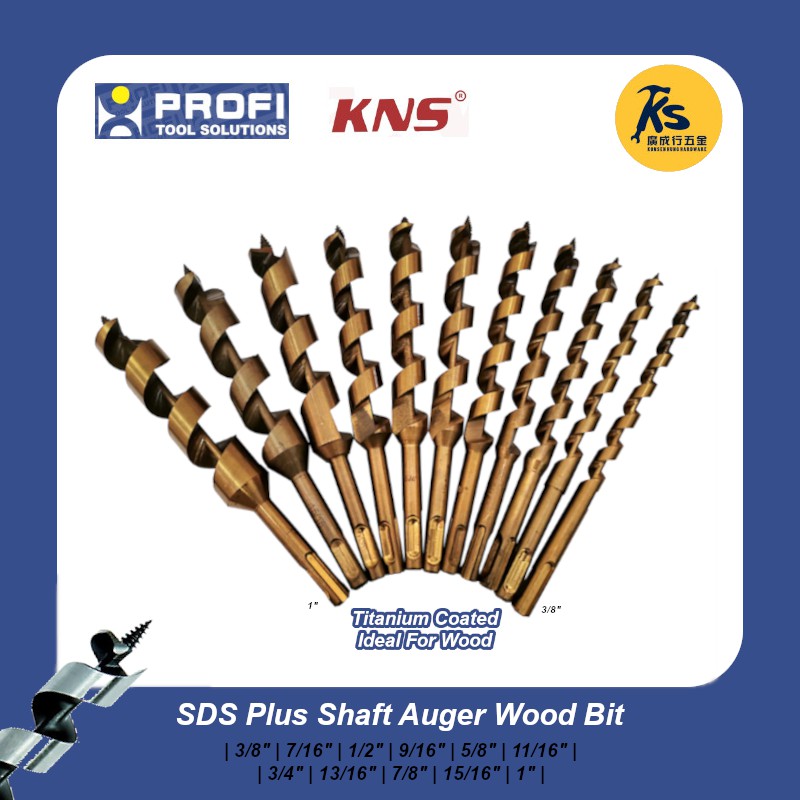 Auger Bit For Wood Titanium Coated with SDS Plus Shaft (Size : 3/8" - 1 ...