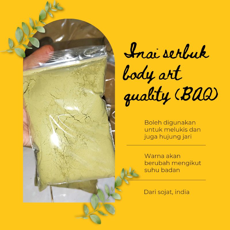 inai serbuk (BAQ) body art quality / natural henna /mehdi powder ...