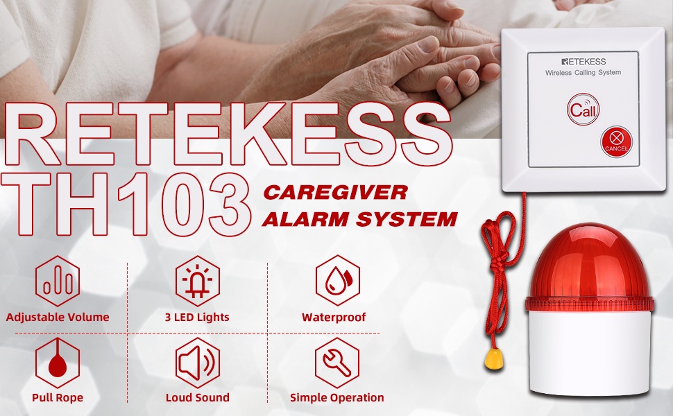 Retekess TH103 Acoustic Alarm System for Emergency Call Alarm in Home ...