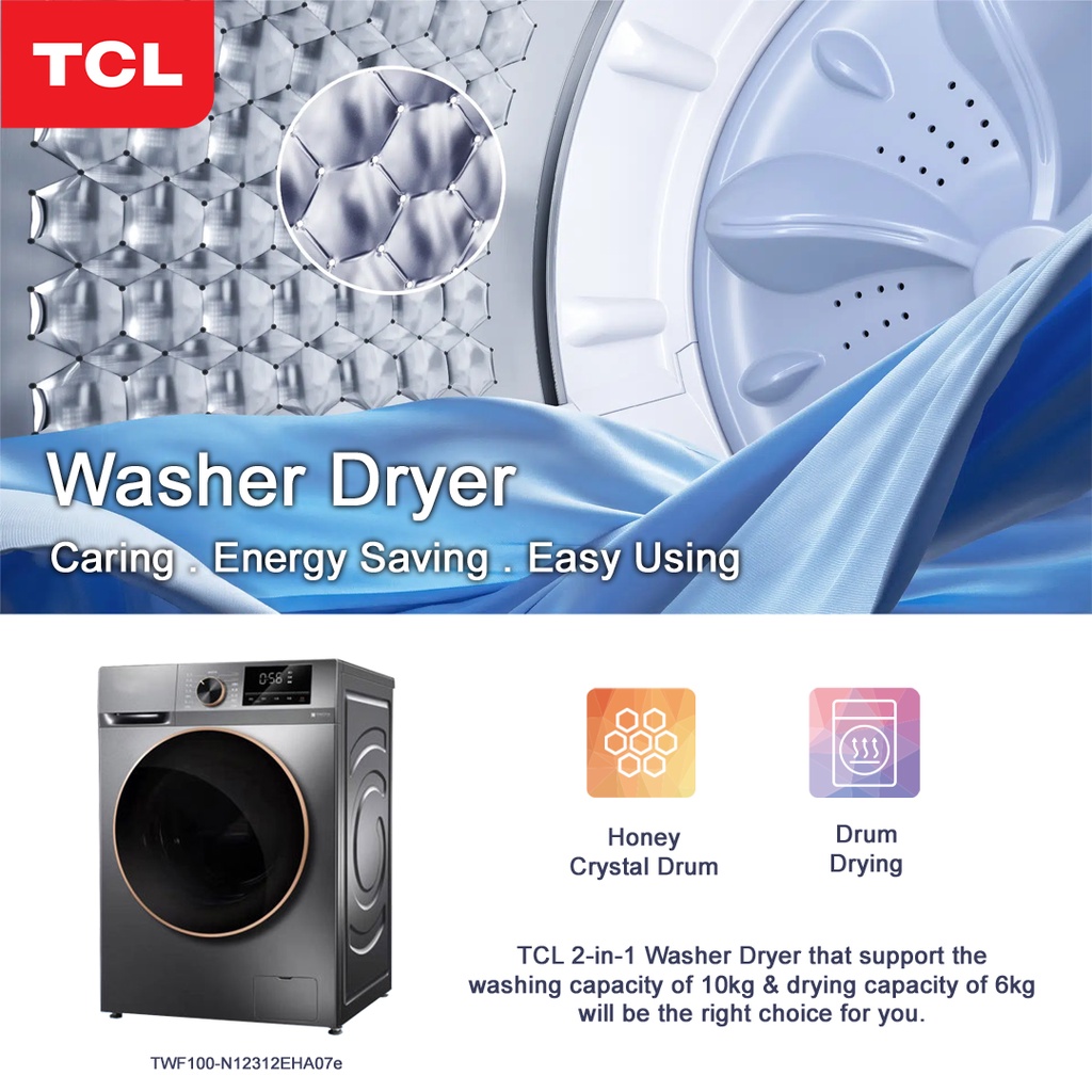 TCL Front Loading Washer Dryer 10kg / 6kg TWF100-N12312EHA07e | Shopee Malaysia