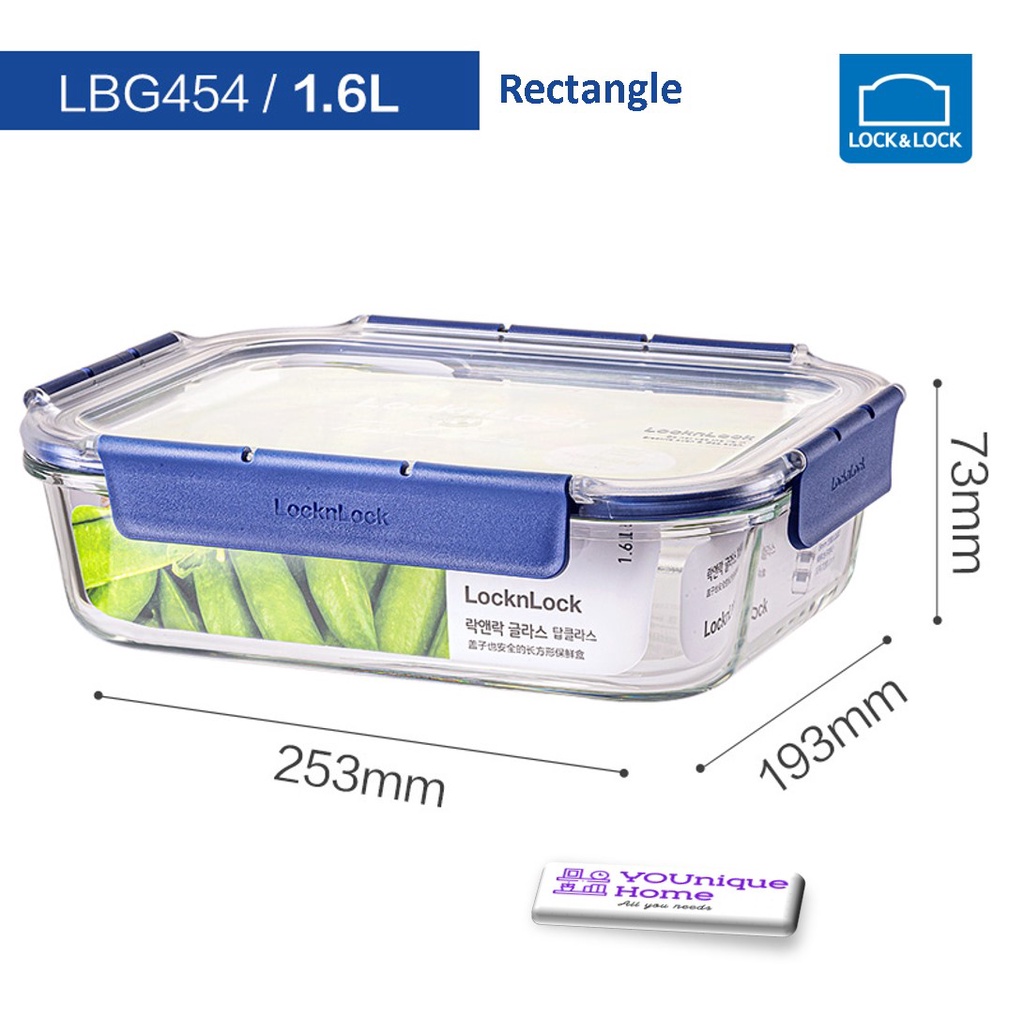 LocknLock Rectangular Square Glass Lunch Food Container Blue ...