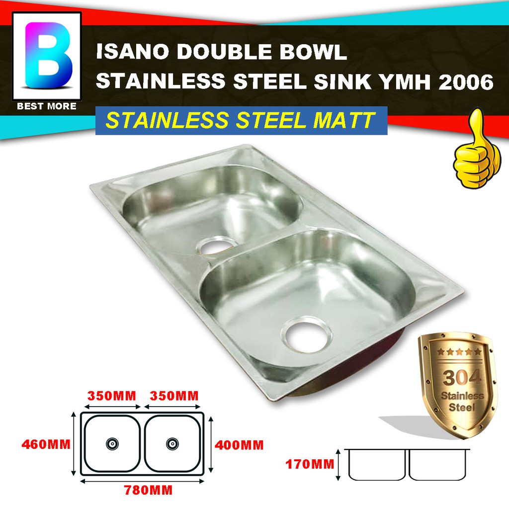 Isano Double Bowl Stainless Steel Sink YMH 2006-Stainless Steel Matt ...