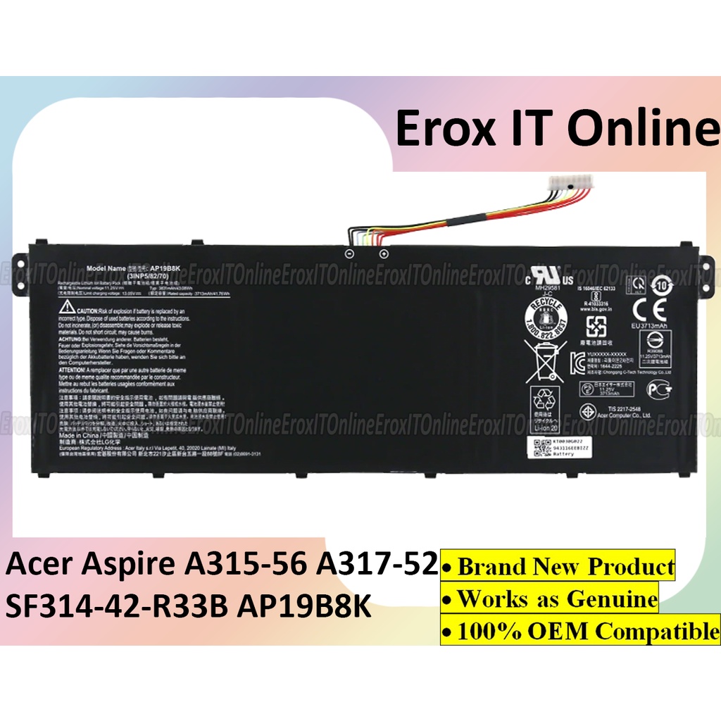 Acer Aspire 3 A315-56 A317-52 SF314-42-R33B SF314-42 AP19B8K(3INP5/82/ ...
