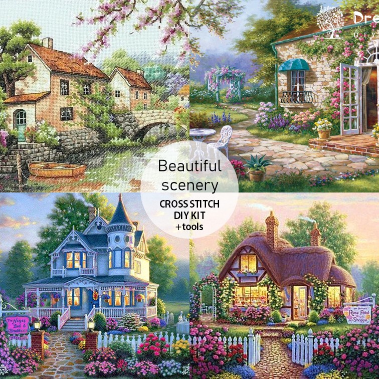 READY STOCK【DIY kit】Beautiful landscape Cross stitch kit easy handmade ...