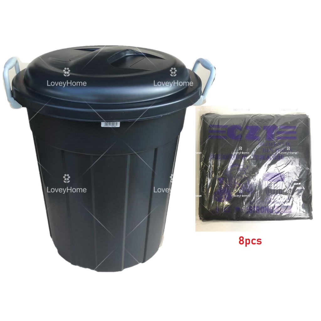Rayaco 12 Gallon Tong Sampah Plastic Rubbish Bin Garbage Dustbin Dust Bin Black Pail With Cover ...