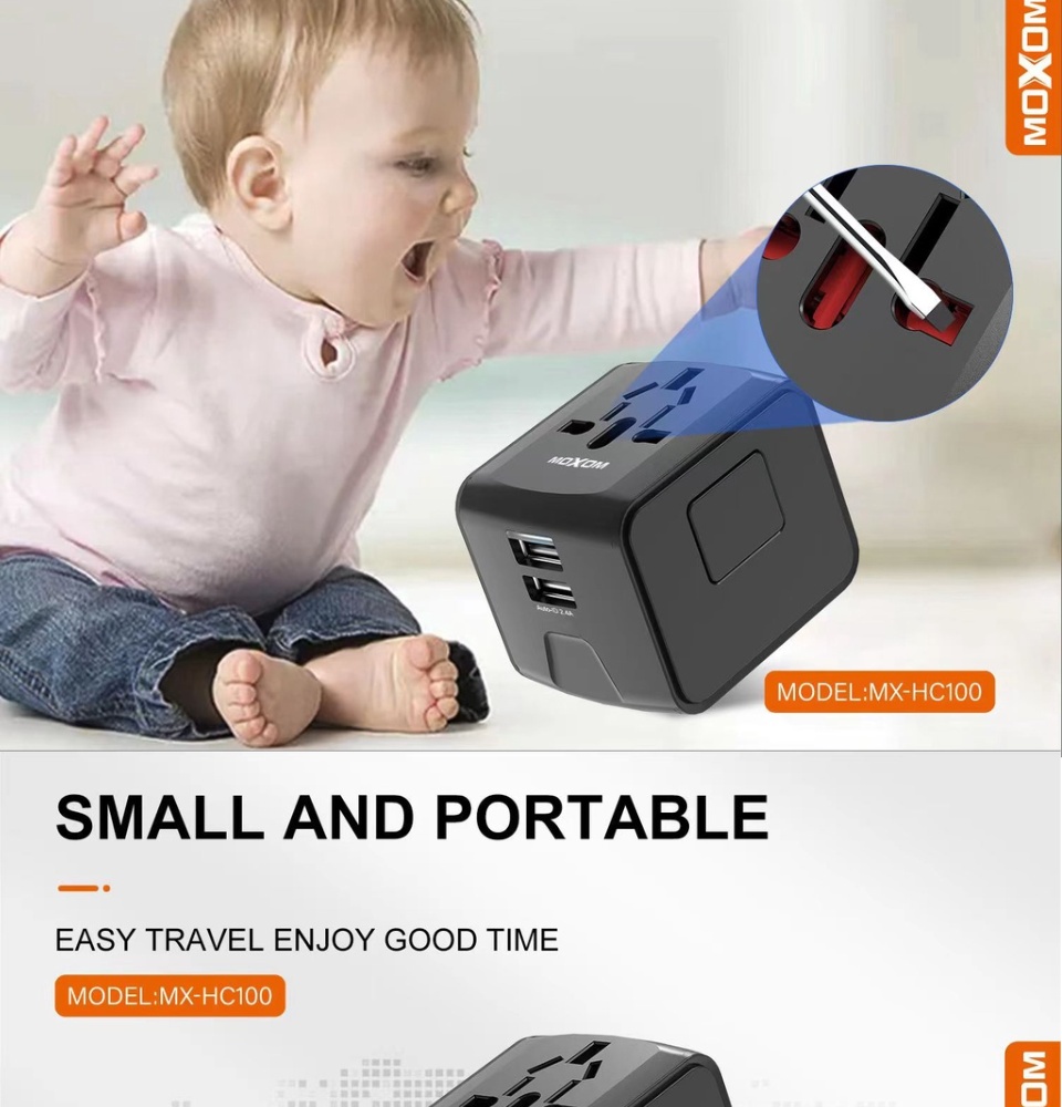 MOXOM MX-HC100 ( HC100 ) Multi-Nation Travel Adapter 4 in 1 with USB ...
