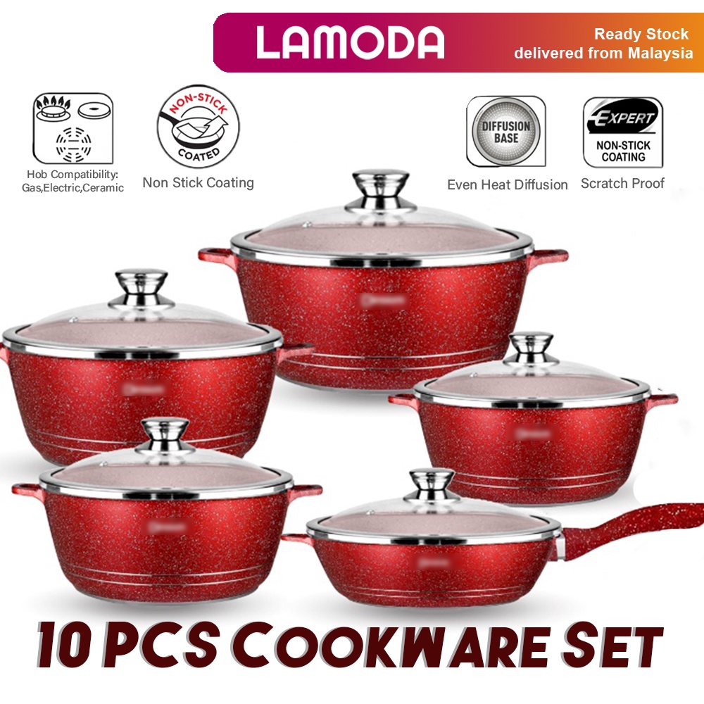 [5 SIZE][Lamoda]COOKWARE SET Granite Aluminum Non Stick Casserole Pot ...