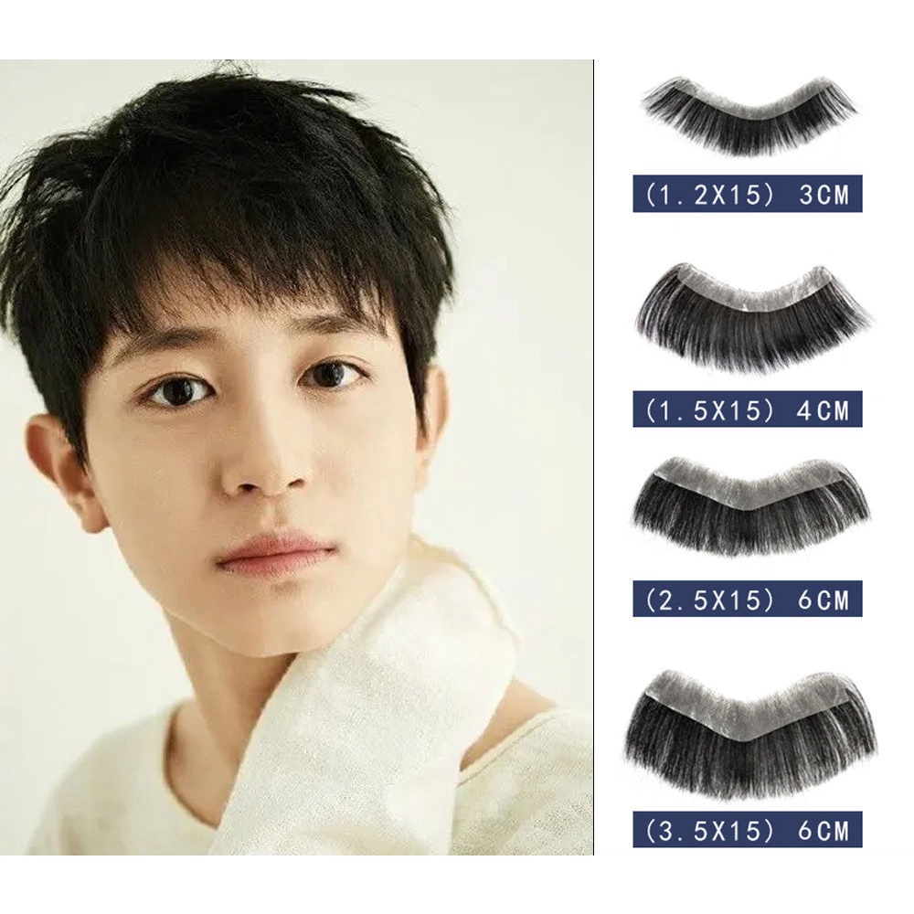 Men's forehead real hair replacement piece hair extension piece ...