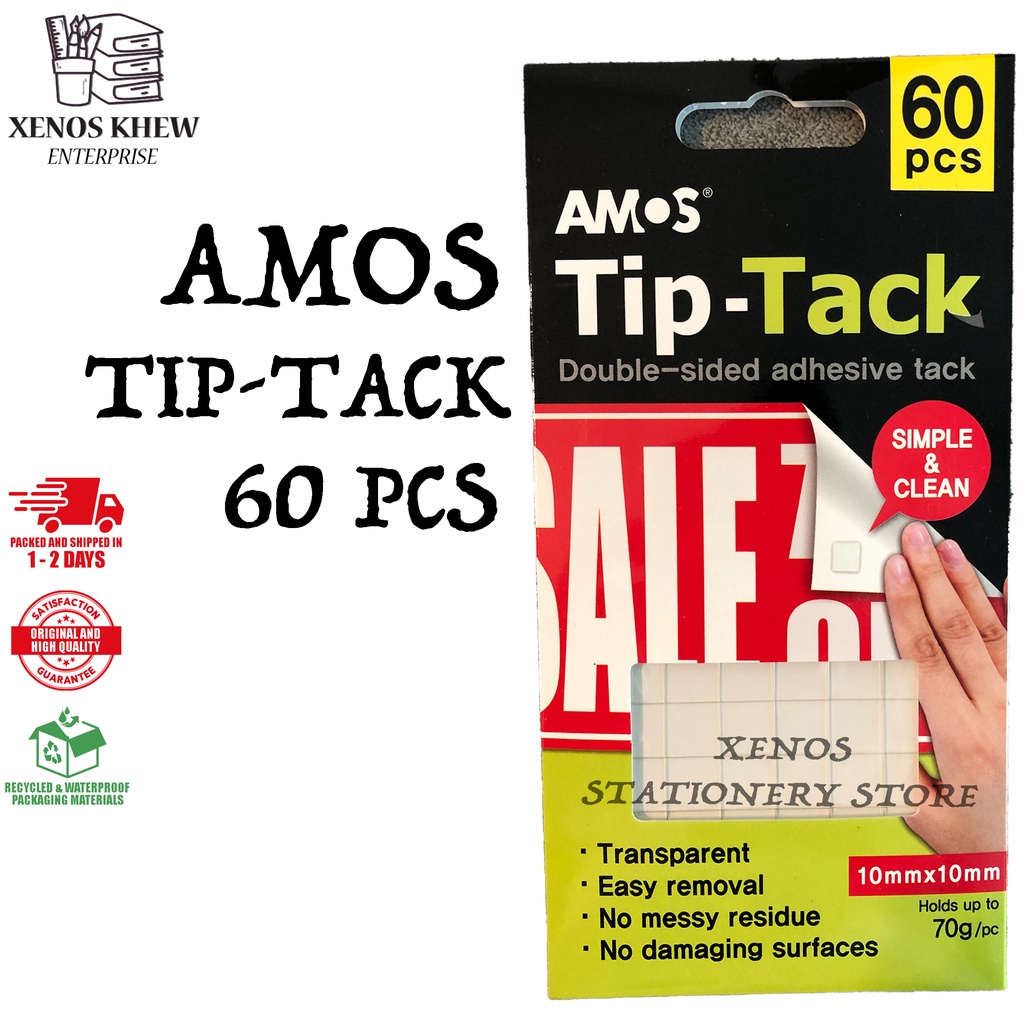 AMOS TIP-TACK DOUBLE SIDED ADHESIVE TACK 60PCS *70GSM/PC [ TACK IT ...
